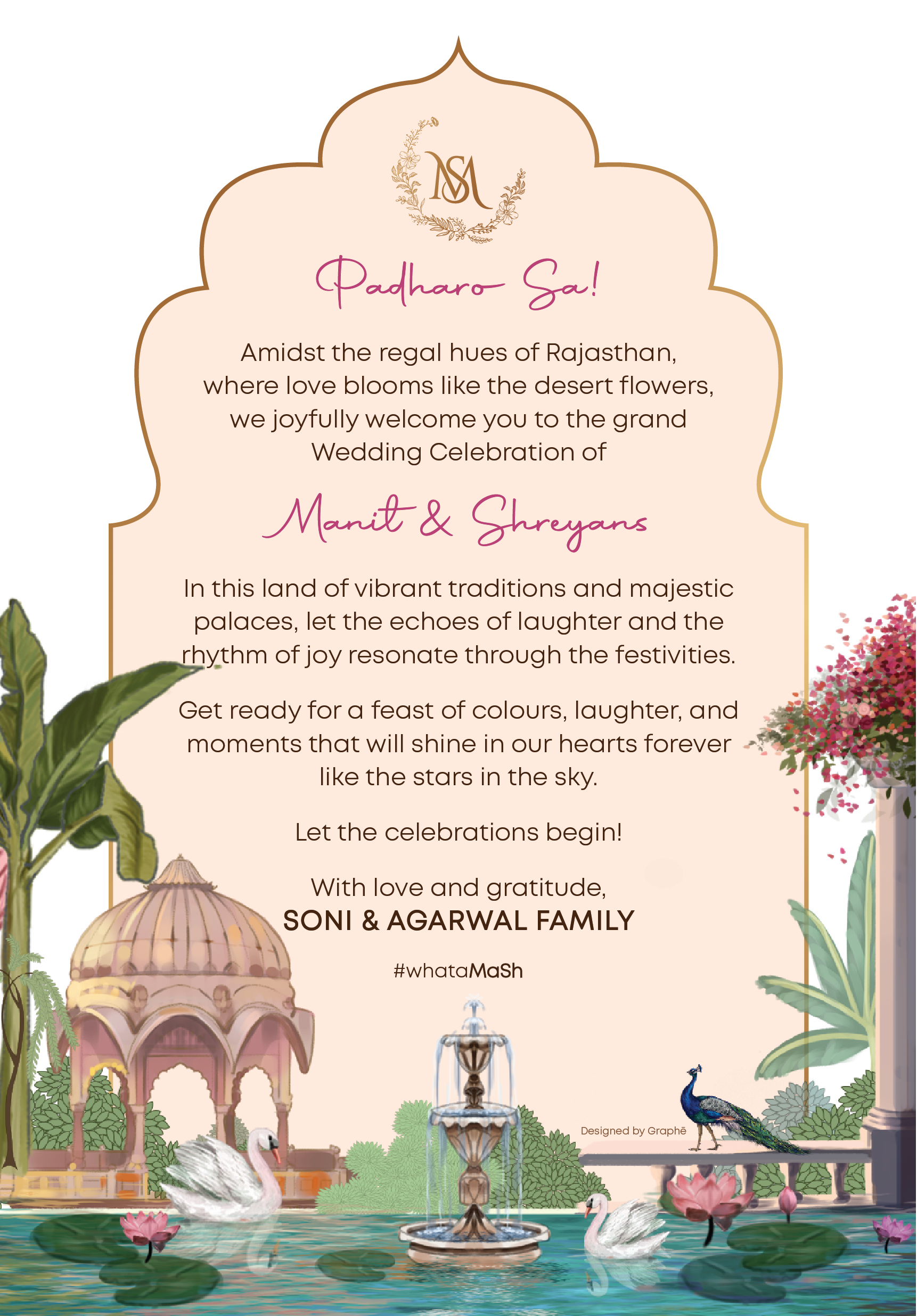 Welcome Note with pocket itinerary – Thegraphe weddings